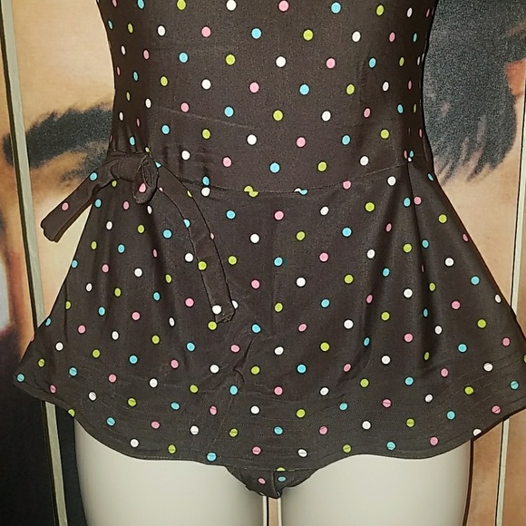 Tatyana | Swim | Tatyana Tied At Hip 94s Brown Polka Dot Pinup Swimsuit ...